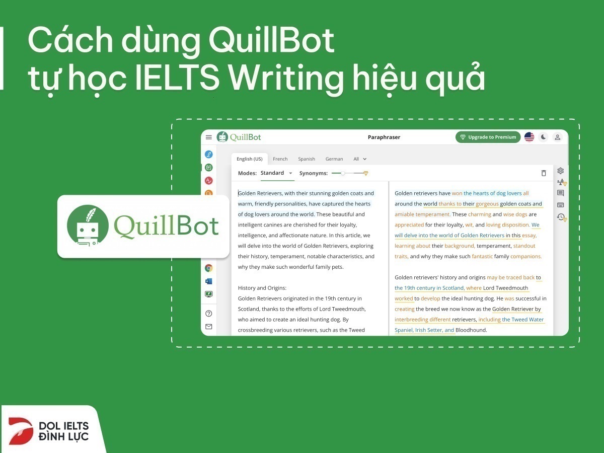 QuillBot: Công cụ học IELTS Writing FREE nâng trình paraphrase